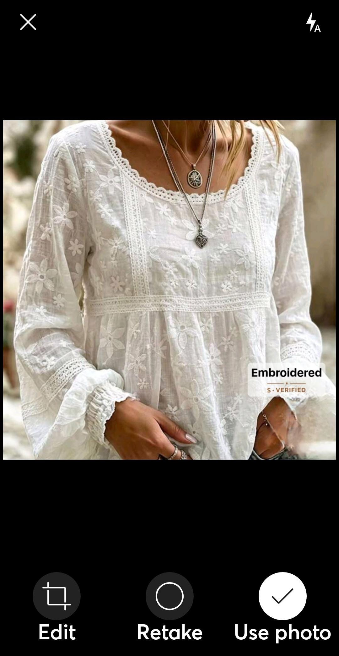 Women's Embroidered White Floral Boho Top With Lace Accents - Size XXL ...