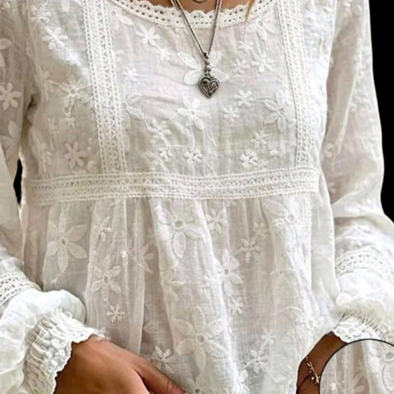 Women's Embroidered White Floral Boho Top With Lace Accents - Size XXL ...