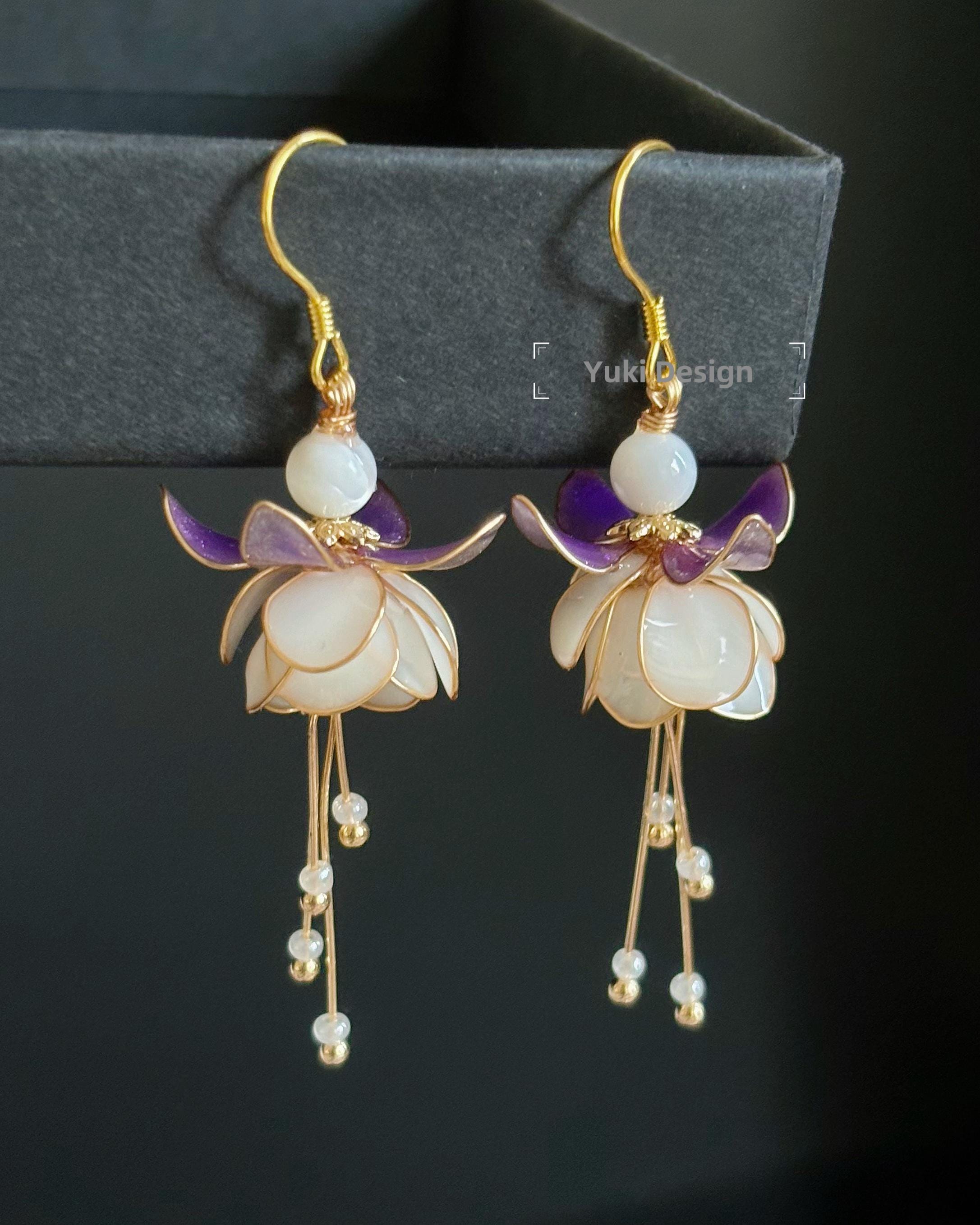 Fuchsia Flower Dangle Earrings | Gold Vermeil, Sterling Silver - Etsy