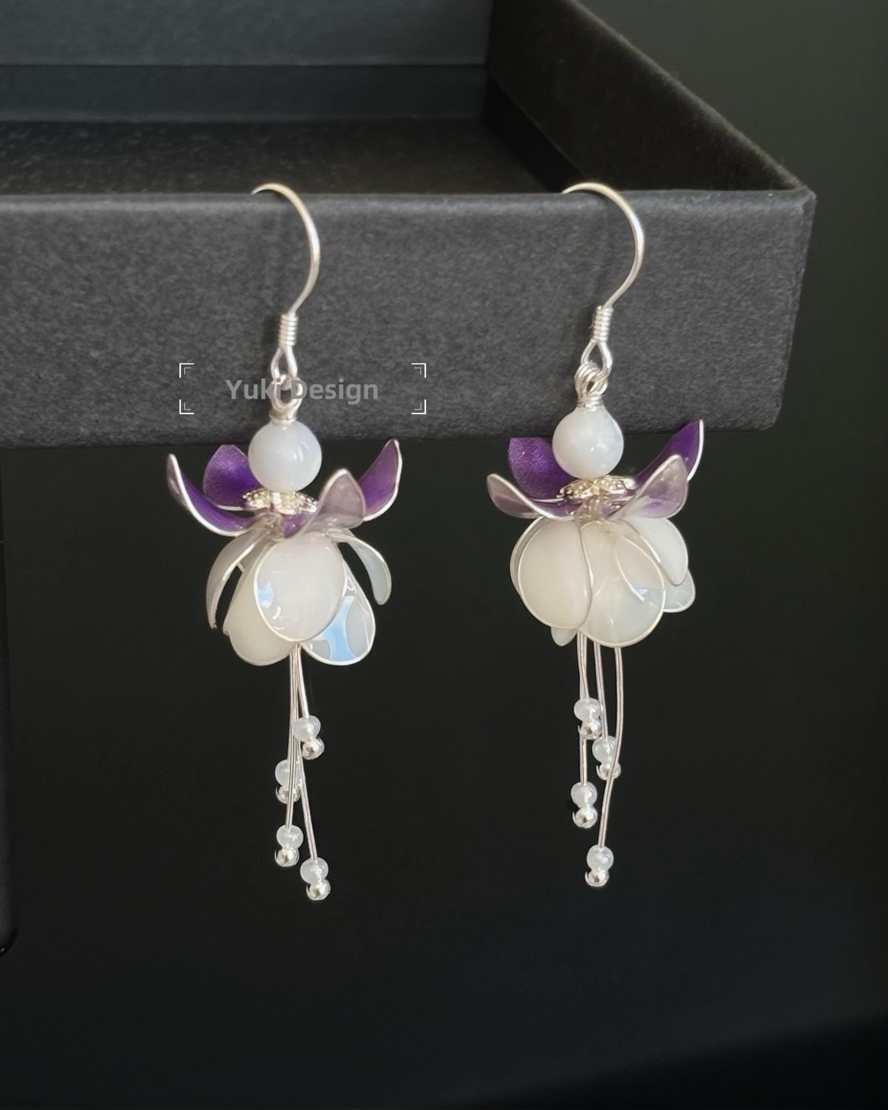 Fuchsia Flower Dangle Earrings | Gold Vermeil, Sterling Silver - Etsy