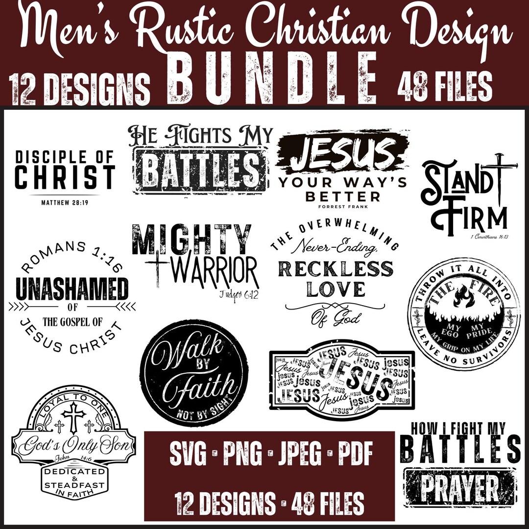 Men’s Rustic Christian SVG Bundle | 12 Designs | Faith PNG Bible Verse ...