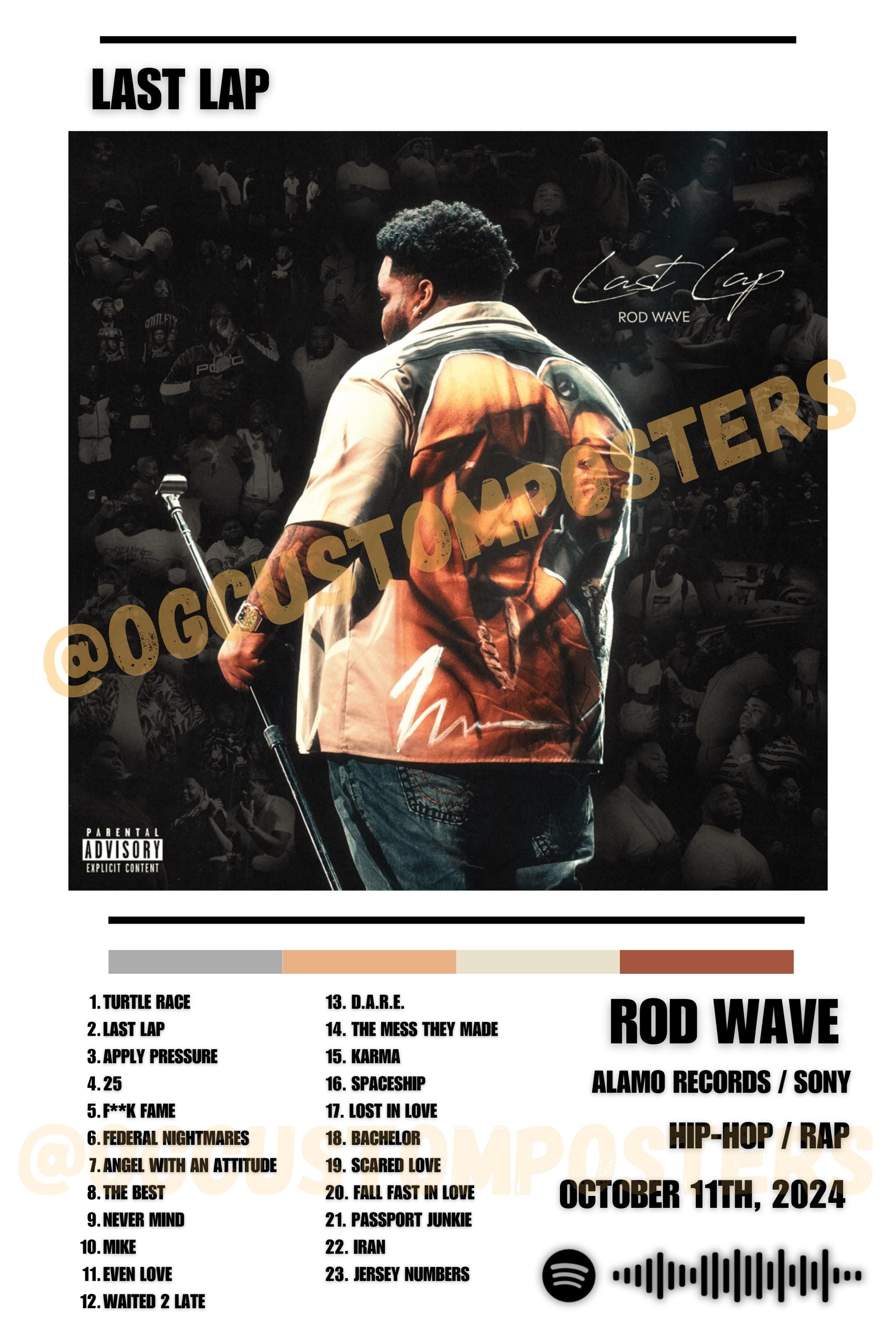 Rod Wave Set of 2 Digital Poster - Last Lap - Rap Tracklist Poster ...