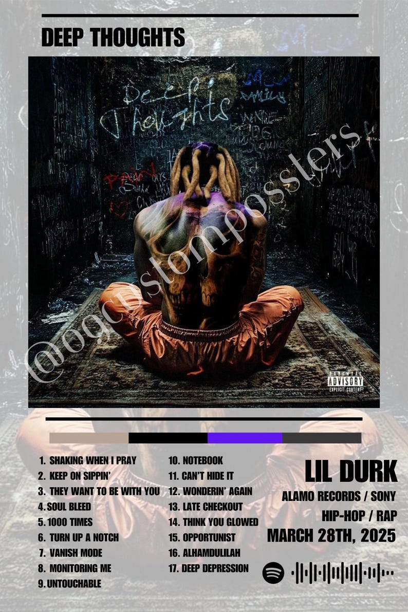 Lil Durk Set of 2 Digital Album Poster - Deep Thoughts Poster - Hip Hop ...