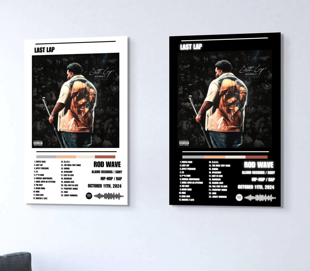 Rod Wave Set of 2 Digital Poster - Last Lap - Rap Tracklist Poster ...