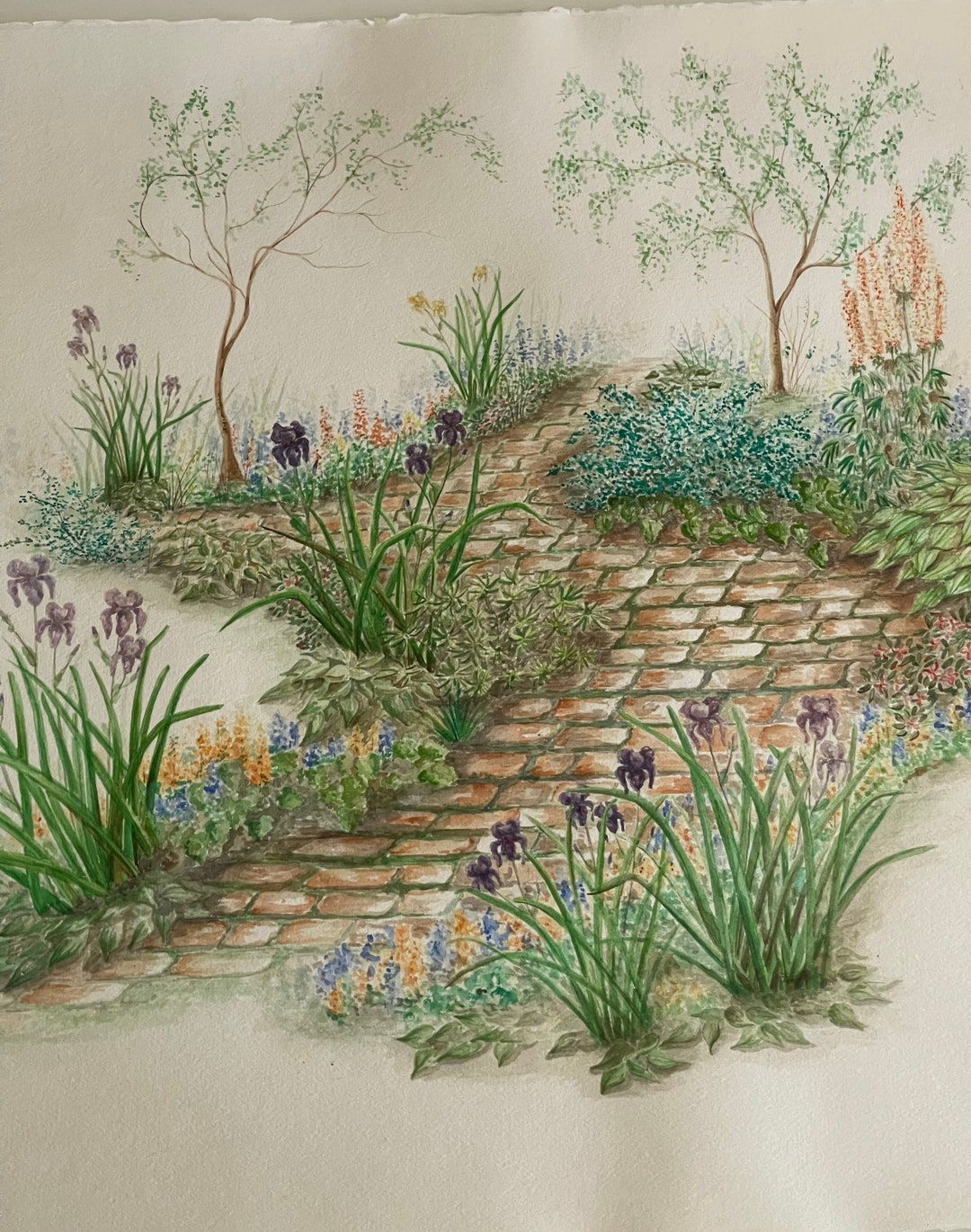 Vintage 1990 Garden Watercolor Print Donna Larson - Etsy