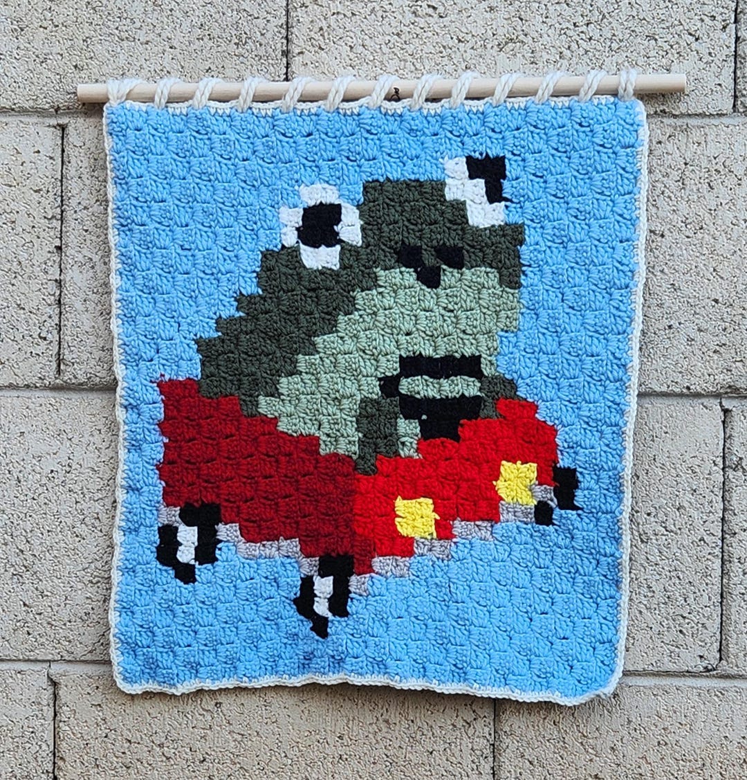 Derpy Frog in a Car Pixel Art Crochet Wall Hanging (physical Item) - Etsy