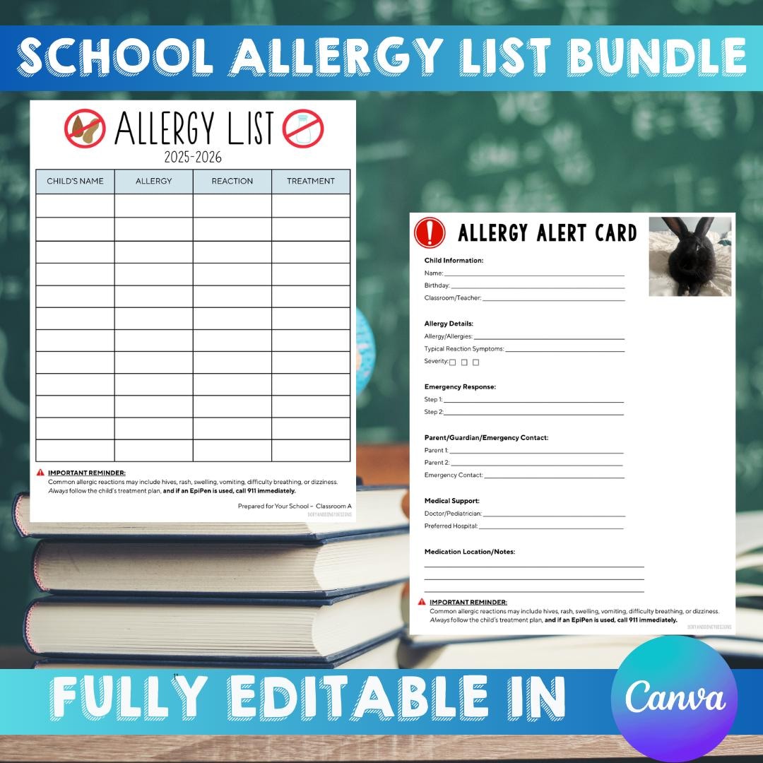 Editable Allergy List & Individual Allergy Card Templates | Teacher ...