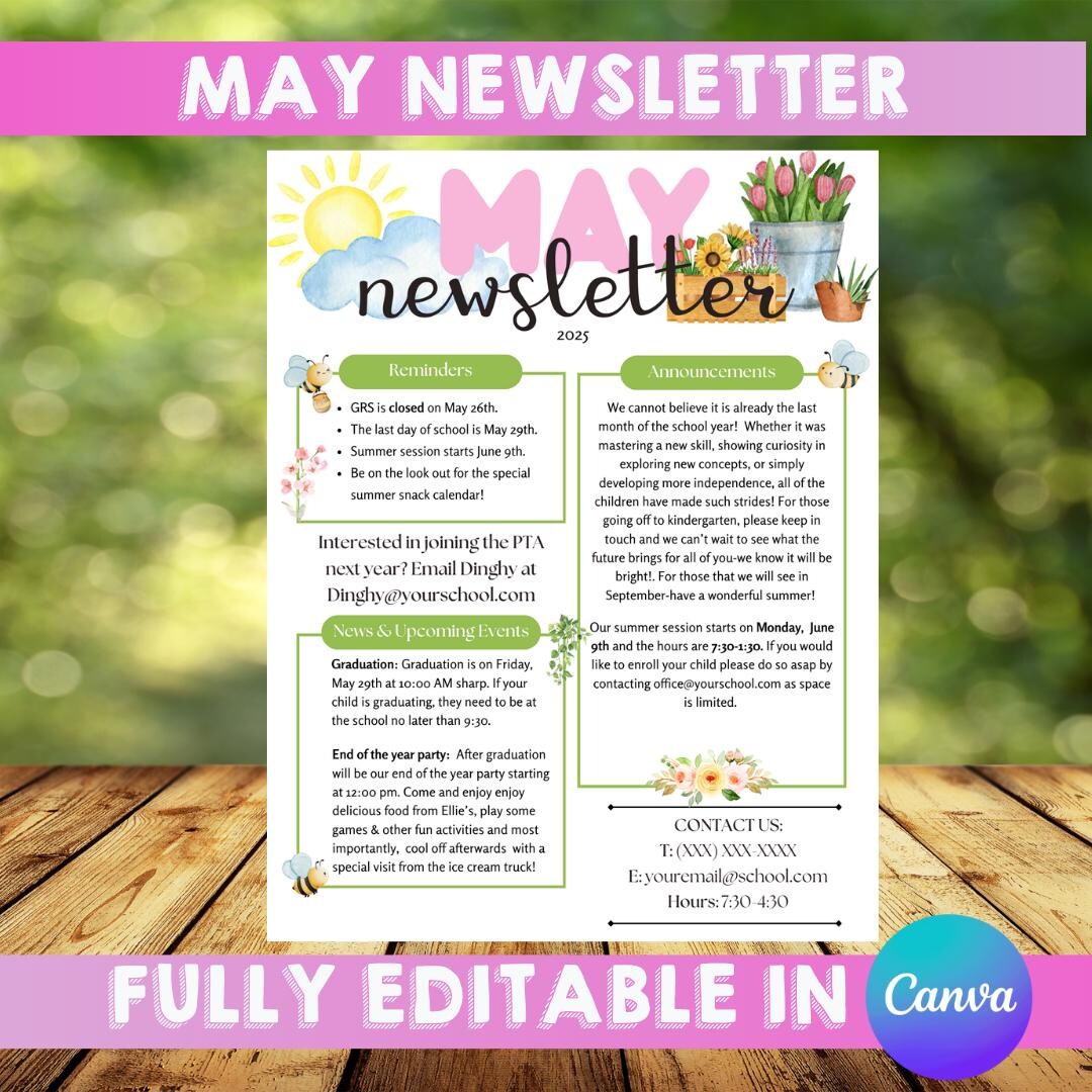 May Editable Template: PTO, PTA, Newsletter, Flyer, School Handout - Etsy