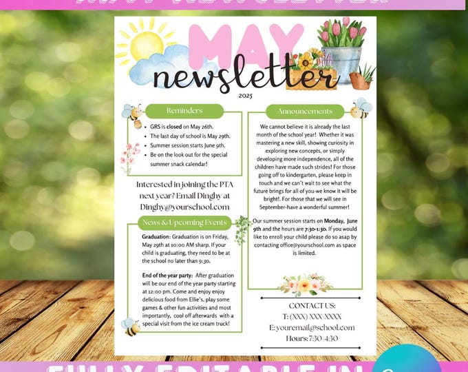 May Newsletter Template | May Daycare Newsletter Canva Template ...