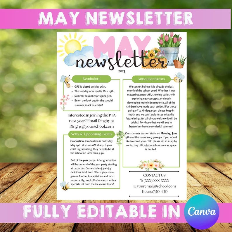 May Editable Template: PTO, PTA, Newsletter, Flyer, School Handout - Etsy