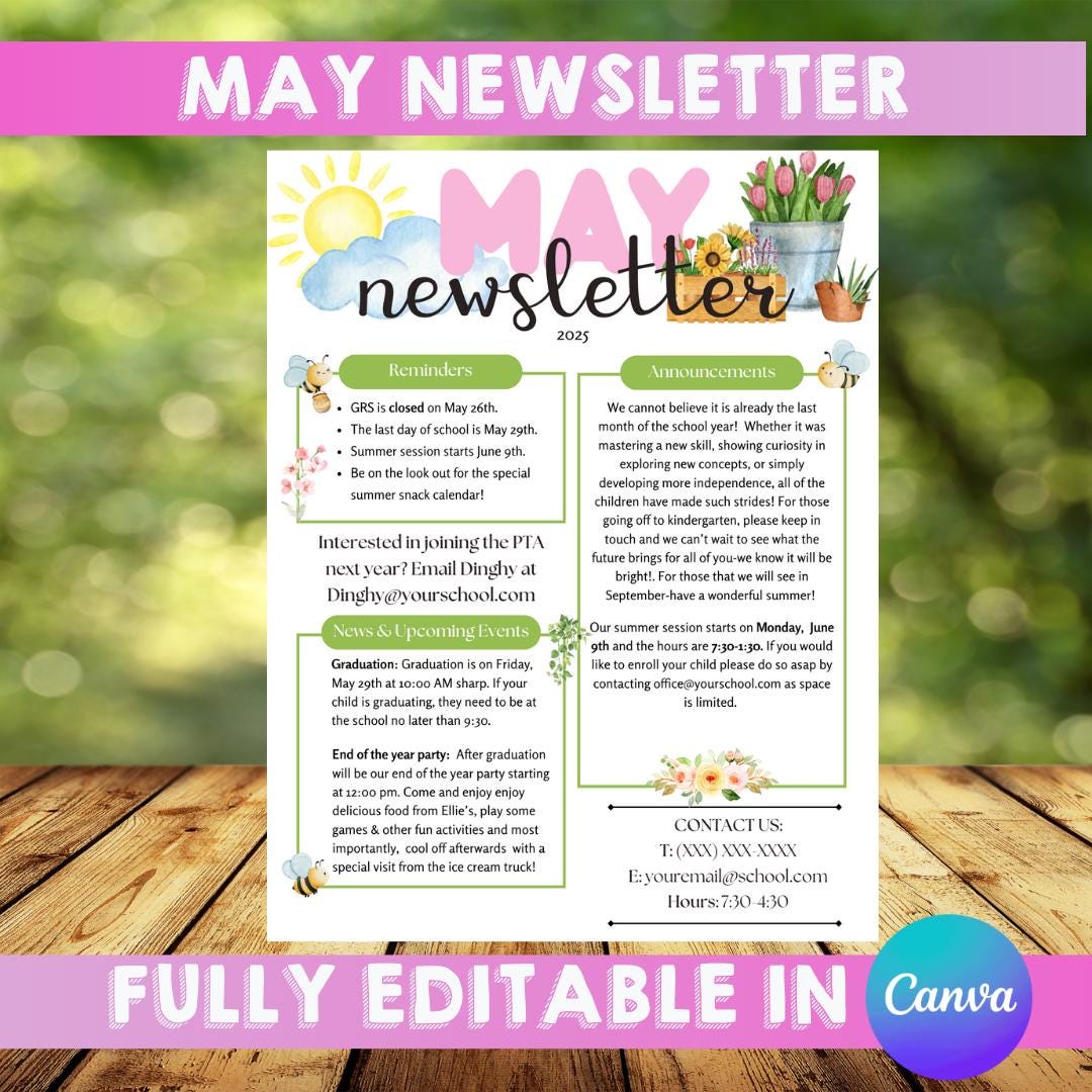 May Editable Template: PTO, PTA, Newsletter, Flyer, School Handout - Etsy
