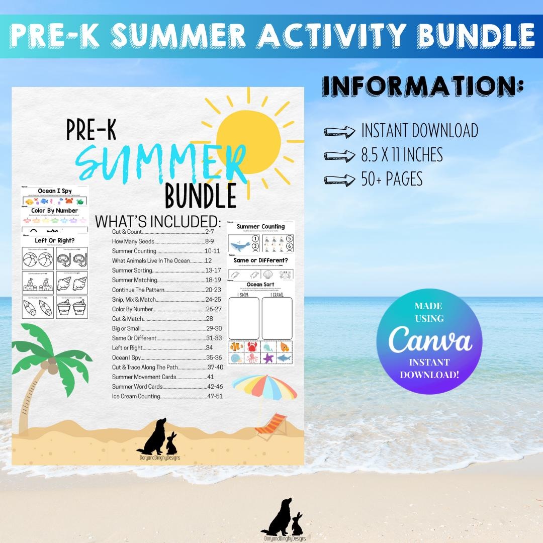 Pre-k Summer Activity Bundle: Printable Learning, Movement & Fine Motor ...