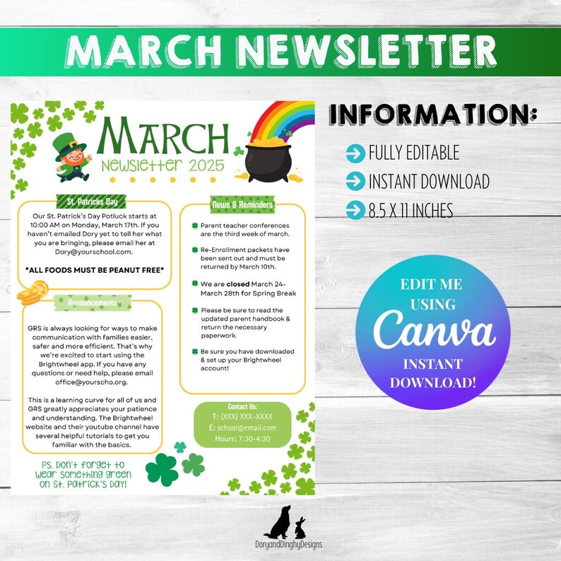 March Editable Template: PTO, PTA, Newsletter, Flyer, School Handout ...