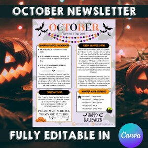 October Editable Template: PTO, PTA, Newsletter, Flyer, School Handout ...