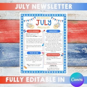 July Editable Template, Option 2: PTO, PTA, Newsletter, Flyer, School ...
