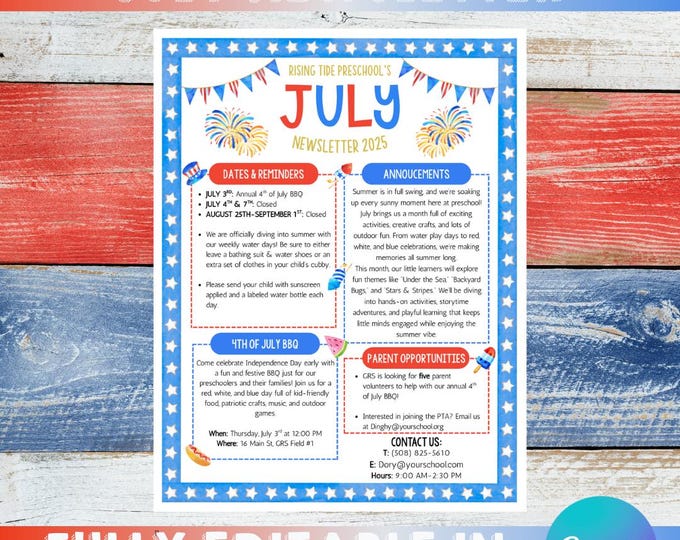 July Newsletter Template | July Daycare Newsletter Canva Template ...