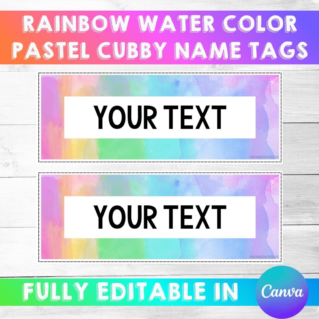 Rainbow Pastel Watercolor Editable Cubby Name Tags | Printable ...