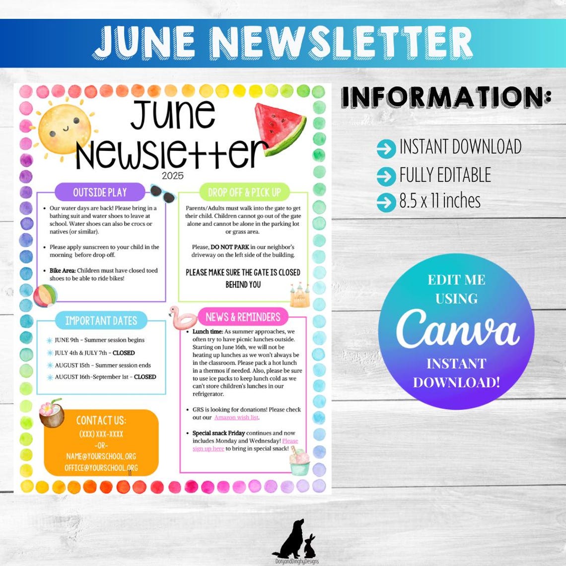 June Preschool Newsletter Template | Editable Canva Newsletter ...