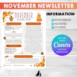 November Editable Template: PTO, PTA, Newsletter, Flyer, School Handout ...