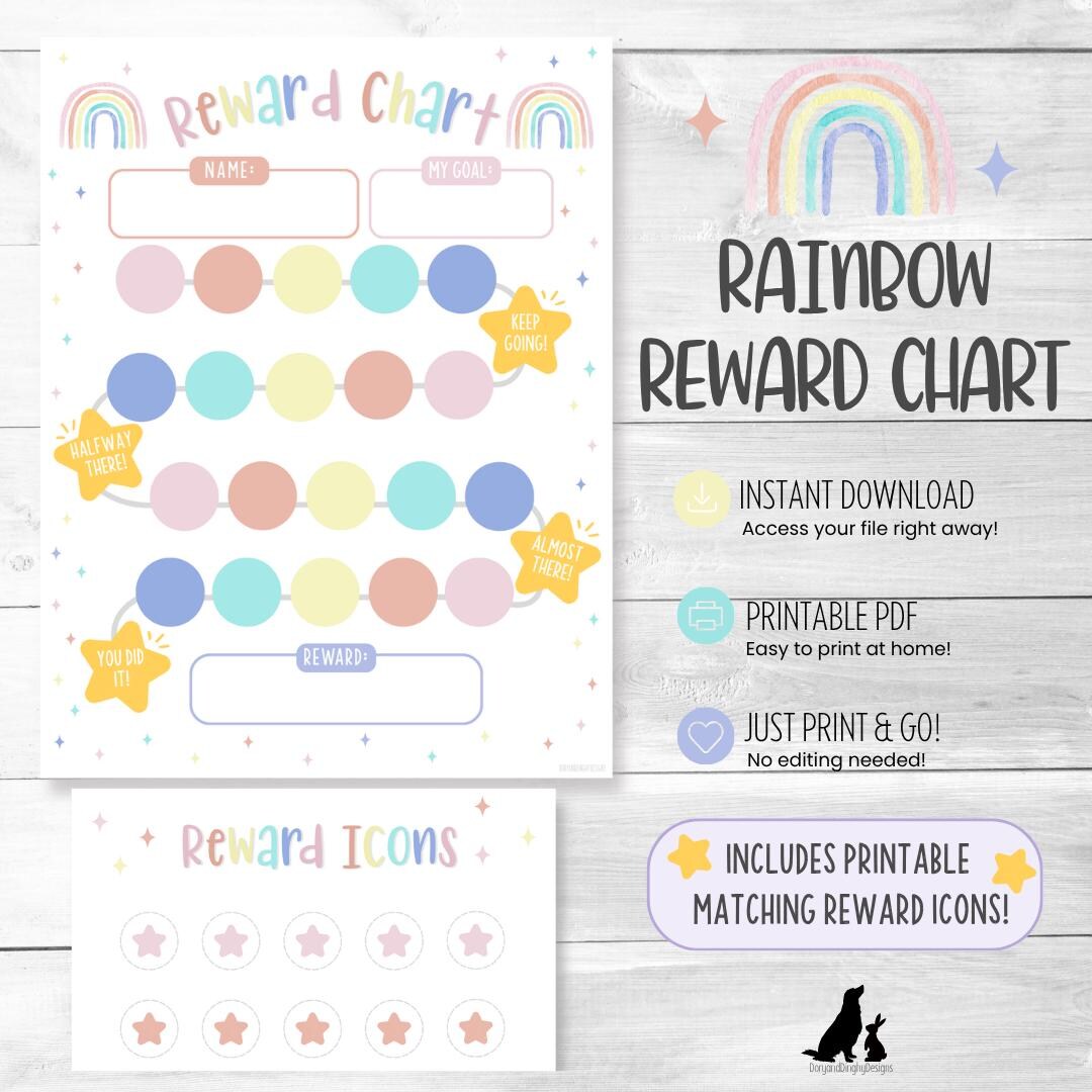Printable Reward Chart for Kids | Pastel Rainbow Behavior Chart ...