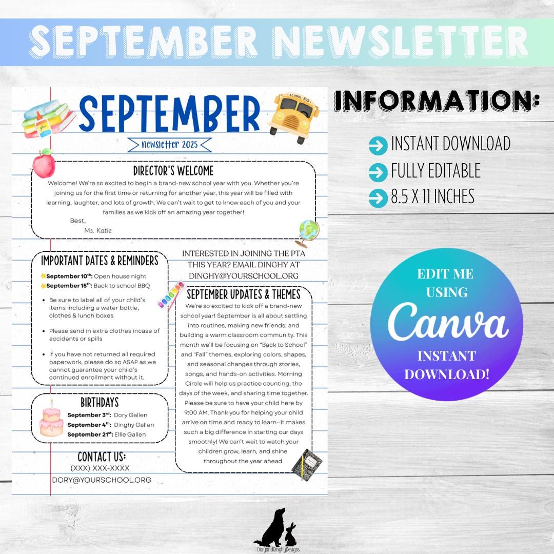 September Editable Template: PTO, PTA, Newsletter, Flyer, School ...