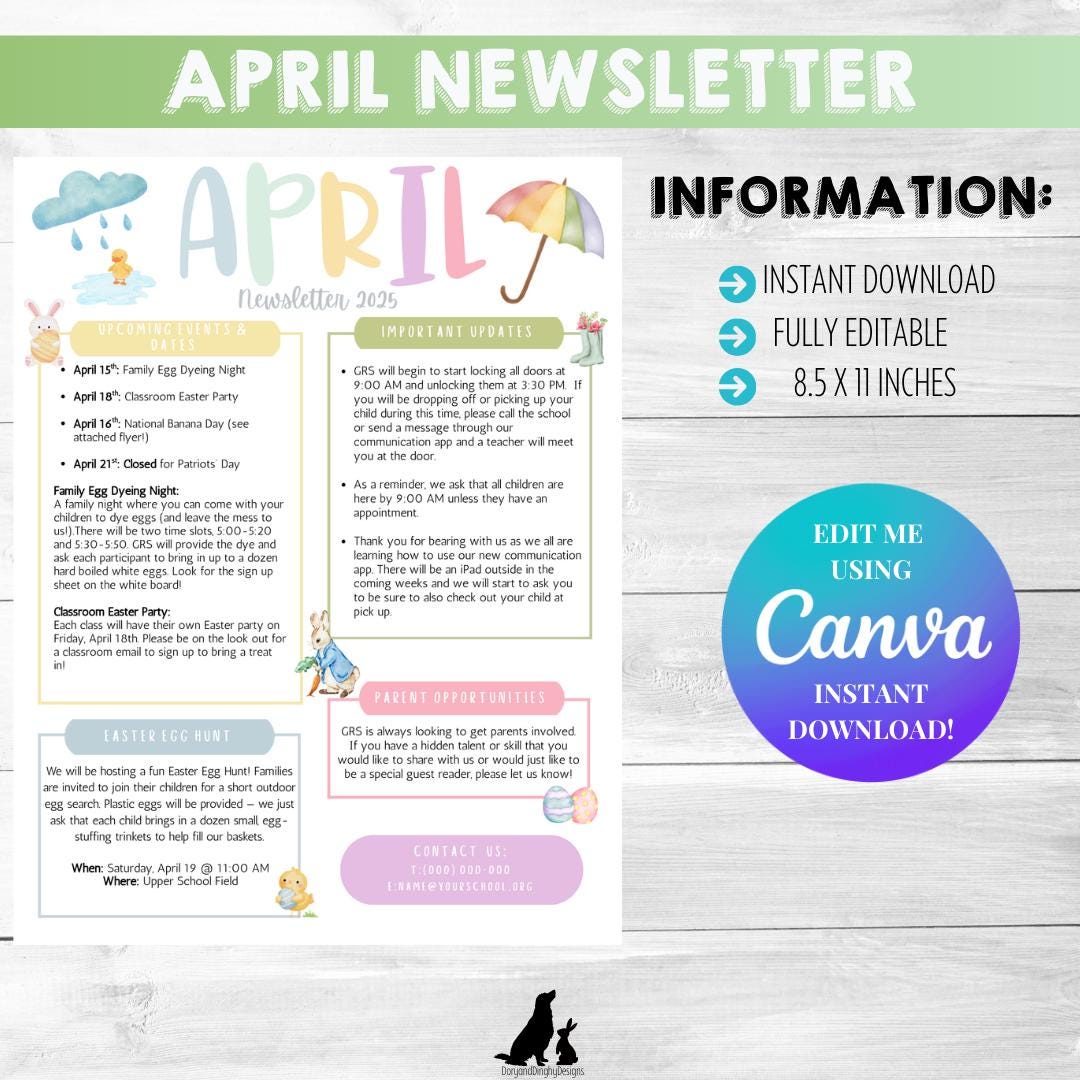 April Editable Template: PTO, PTA, Newsletter, Flyer, School Handout ...