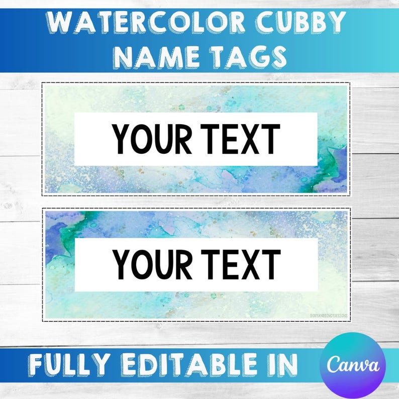 Blue Watercolor Editable Cubby Name Tags | Printable Classroom Labels ...
