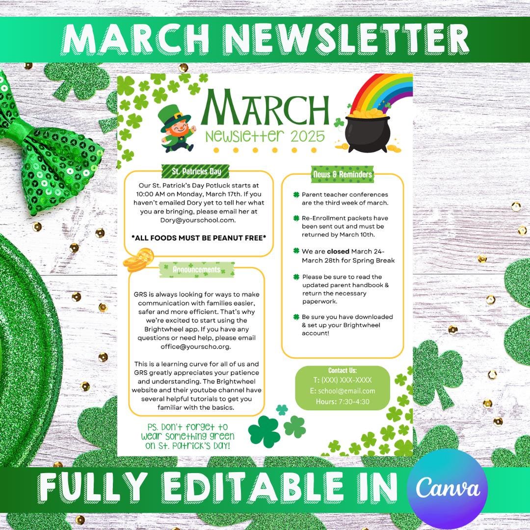 March Editable Template: PTO, PTA, Newsletter, Flyer, School Handout ...