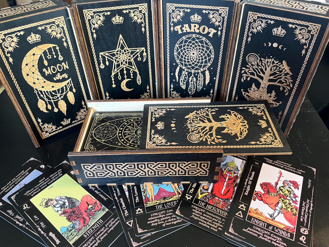 Wooden Tarot Card Boxes With Sliding Lid. Decorative Designs - Etsy