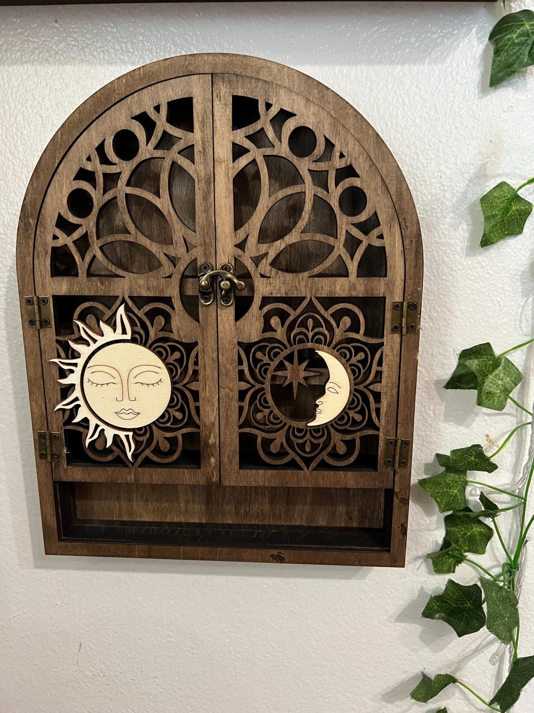 Wooden Display / Apothecary Shelf With Mandala Cut Out Doors, Adorned ...