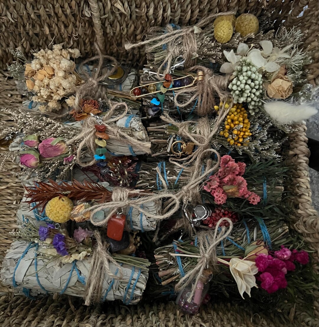 Handcrafted Sage Smudging Bundles Adorned With Flowers, Crystals ...