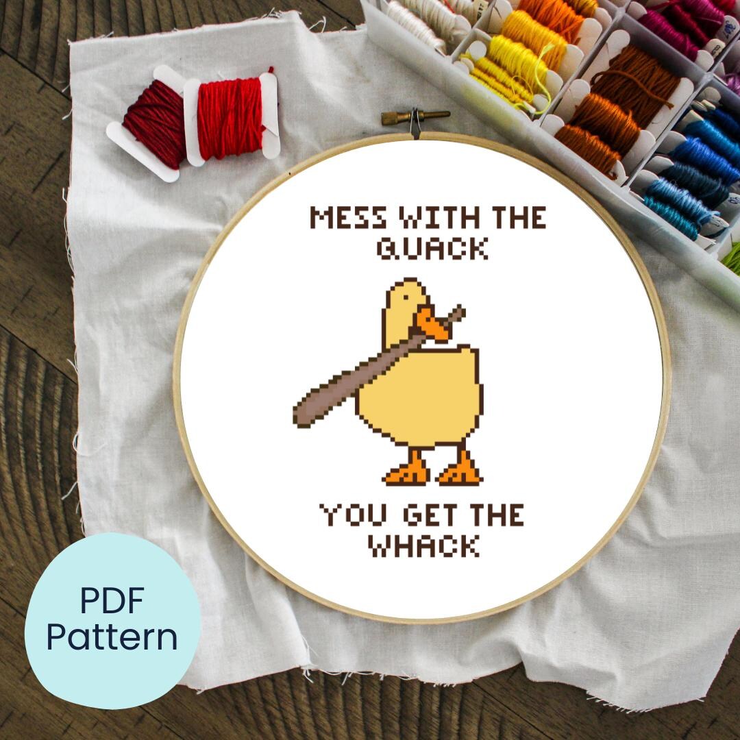 Funny Snarky Duck With Bat Cross Stitch Pattern – "mess With the Quack ...
