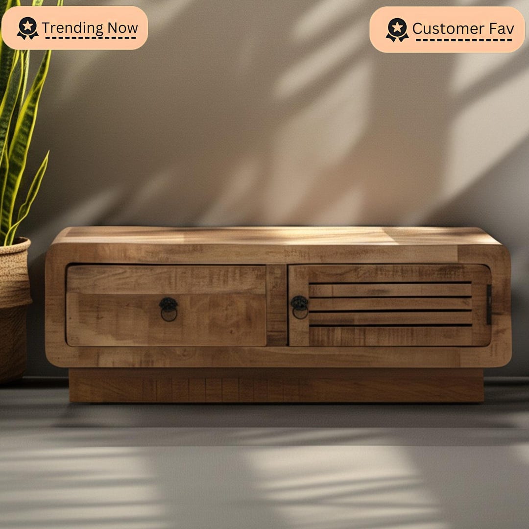 Handmade Wooden Coffee Table – Vintage Mango Wood Accent Table With ...