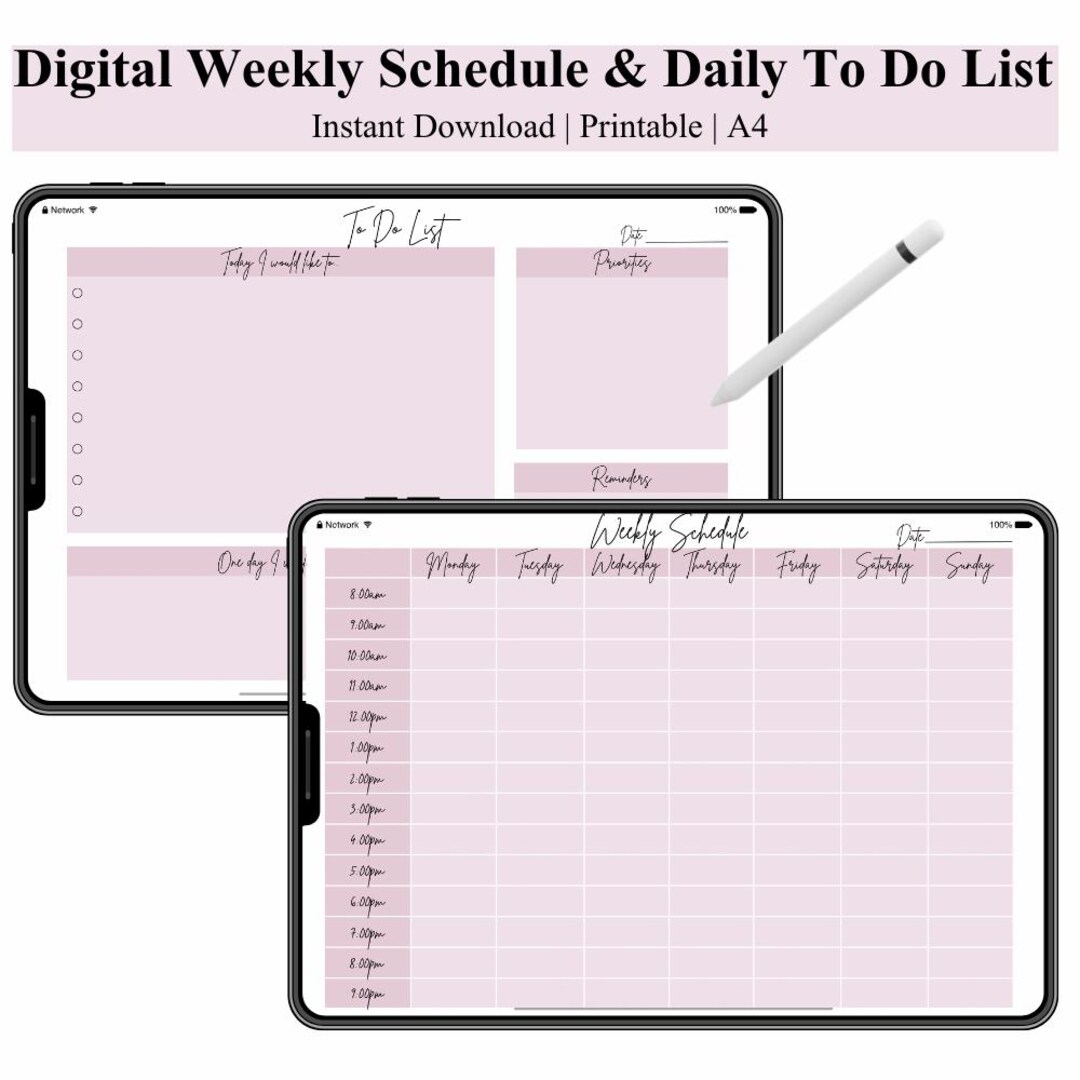 Digital Weekly Schedule, to Do List, Weekly and Daily Organisation ...