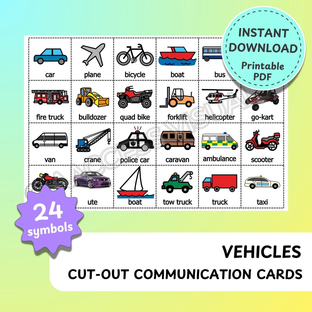 Vehicles - 24 Cut-out PCS Symbols - AAC Boardmaker Digital Download ...