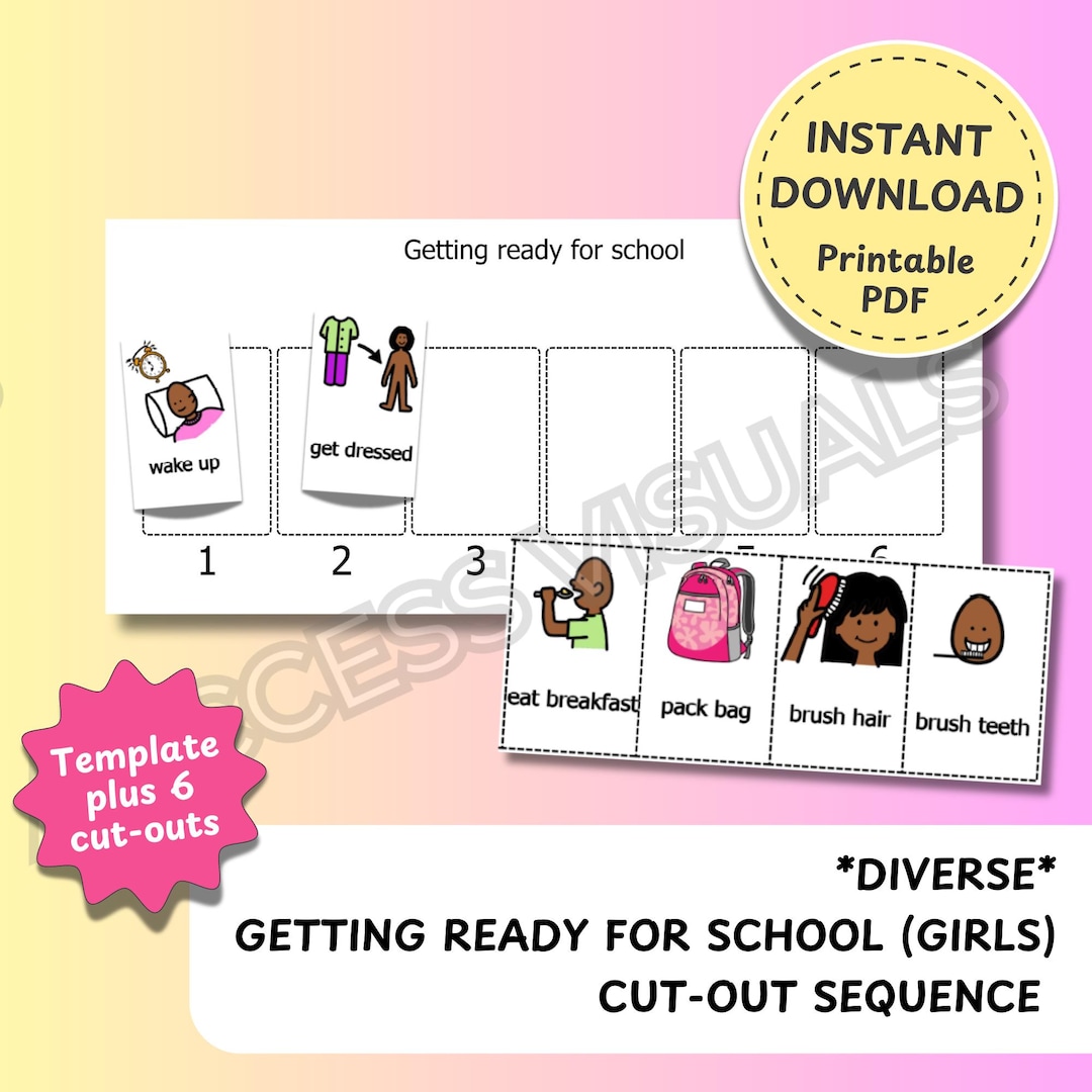 Diverse Girls Getting Ready for School Sequence - AAC Symbols ...