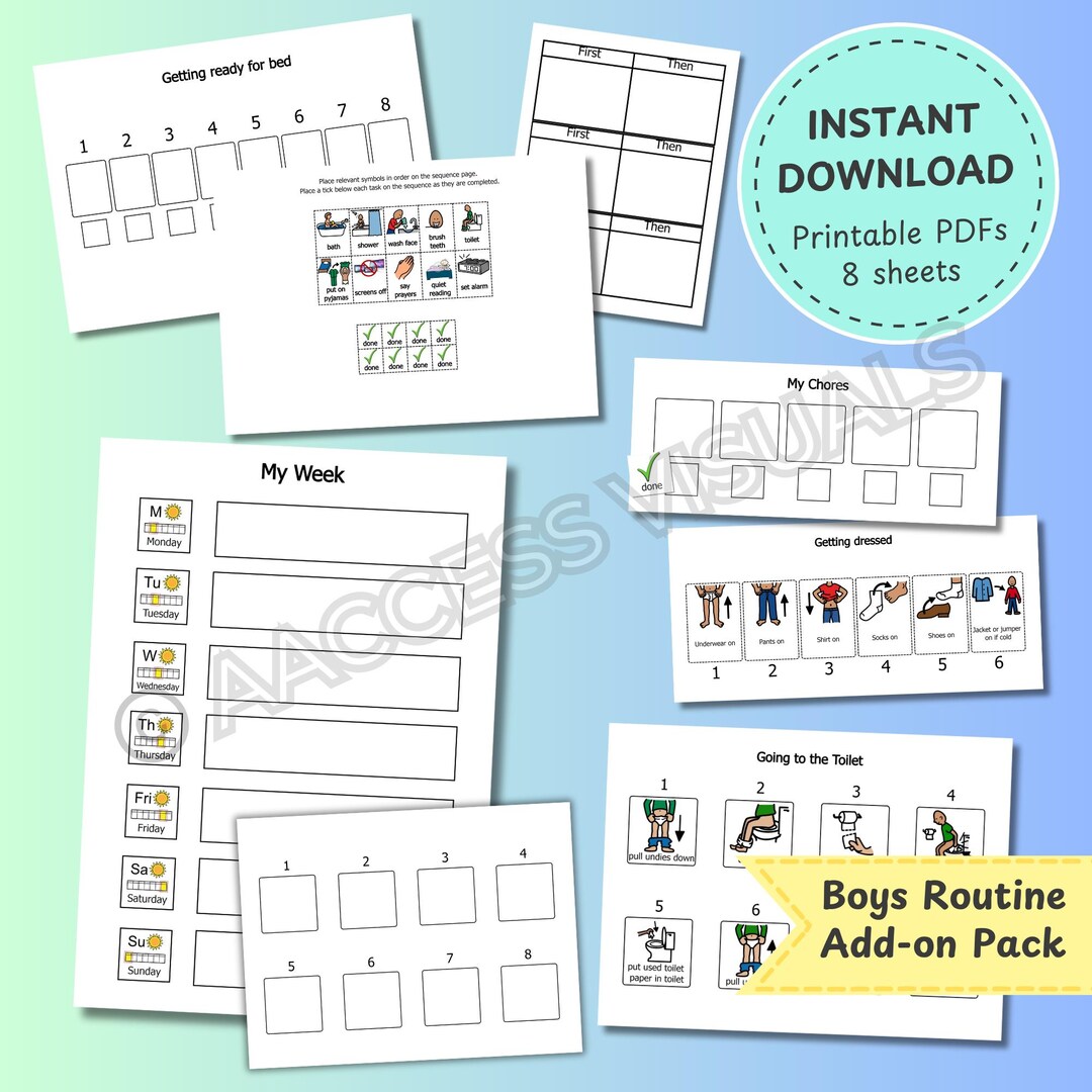 Boys Routine Add-on Pack - AAC Symbols Boardmaker Picture Communication ...