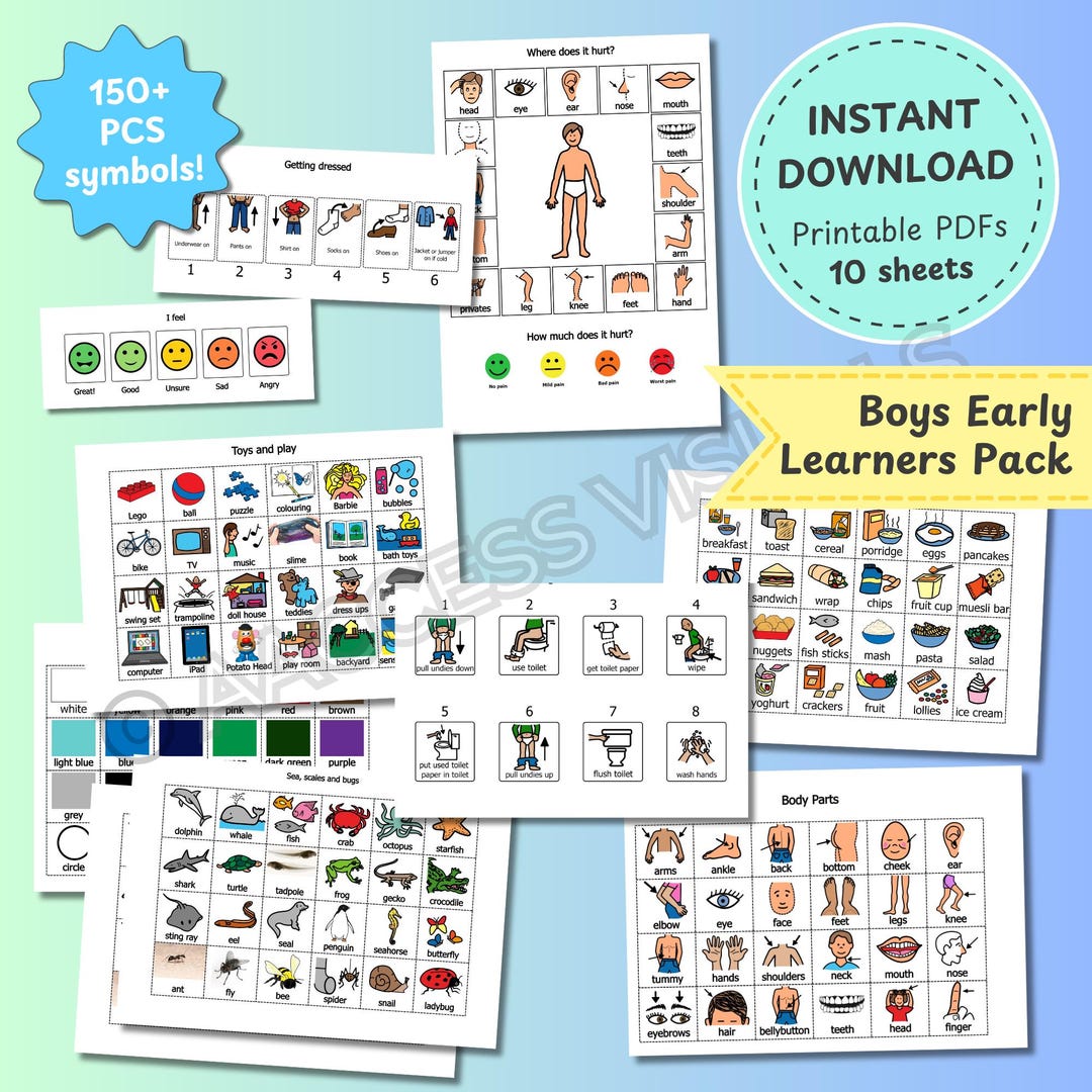 Boys Early Learners Pack 150+ AAC Symbols Boardmaker Picture ...