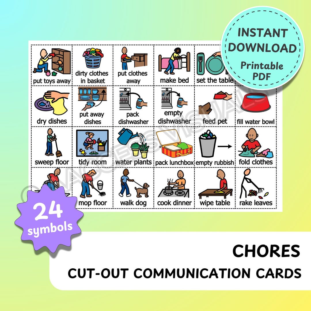 Chores - 24 Cut-out PCS Symbols - AAC Boardmaker Digital Download ...