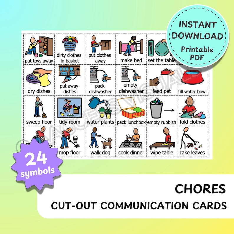 Chores - 24 Cut-out PCS Symbols - AAC Boardmaker Digital Download ...