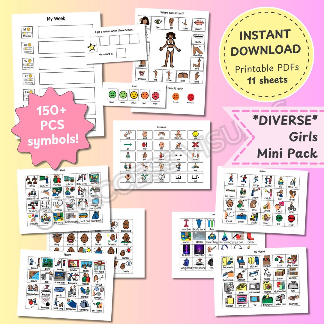 Diverse Girls Mini Pack - 150+ AAC Symbols Boardmaker Picture ...