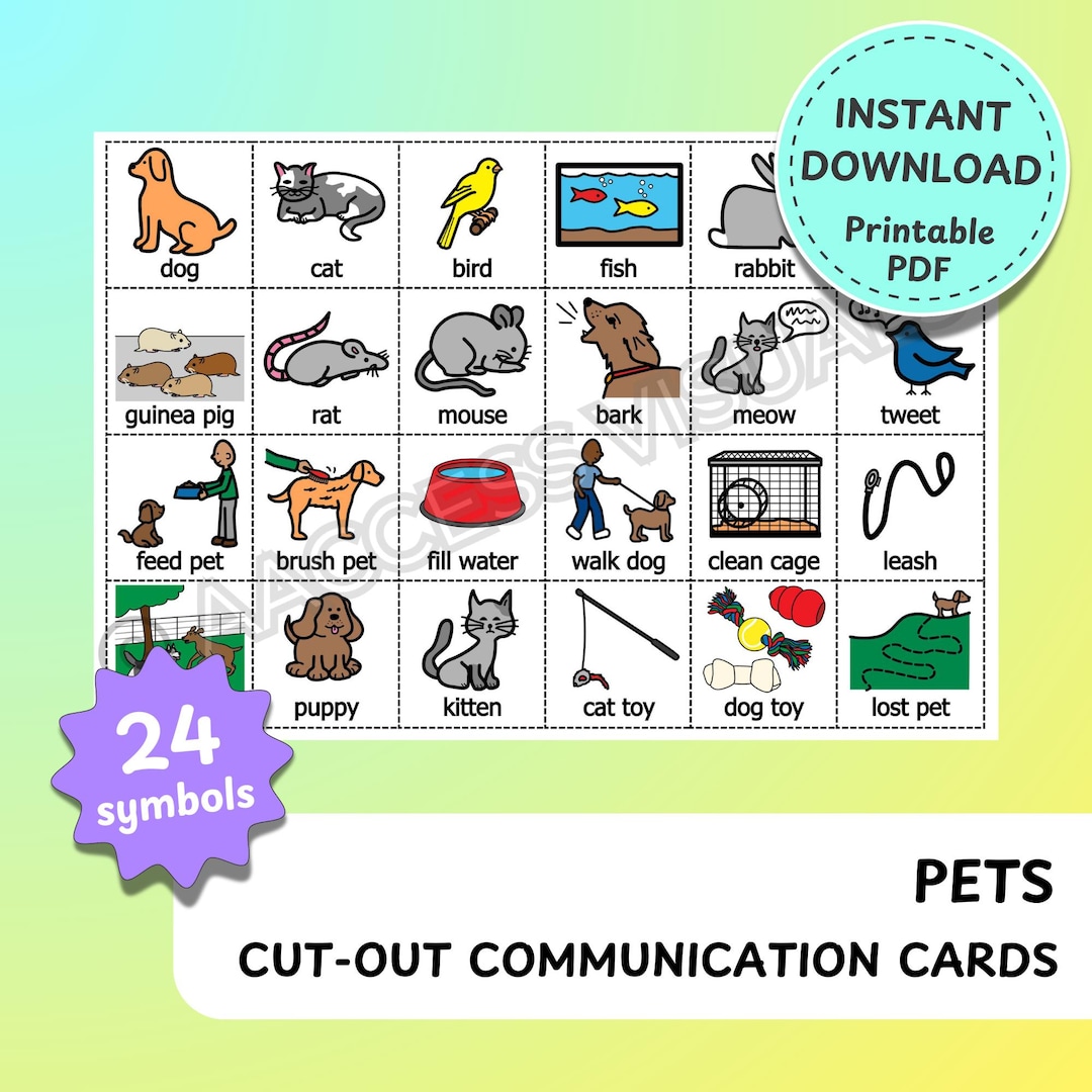 Pets - 24 Cut-out PCS Symbols - AAC Boardmaker Digital Download Picture ...