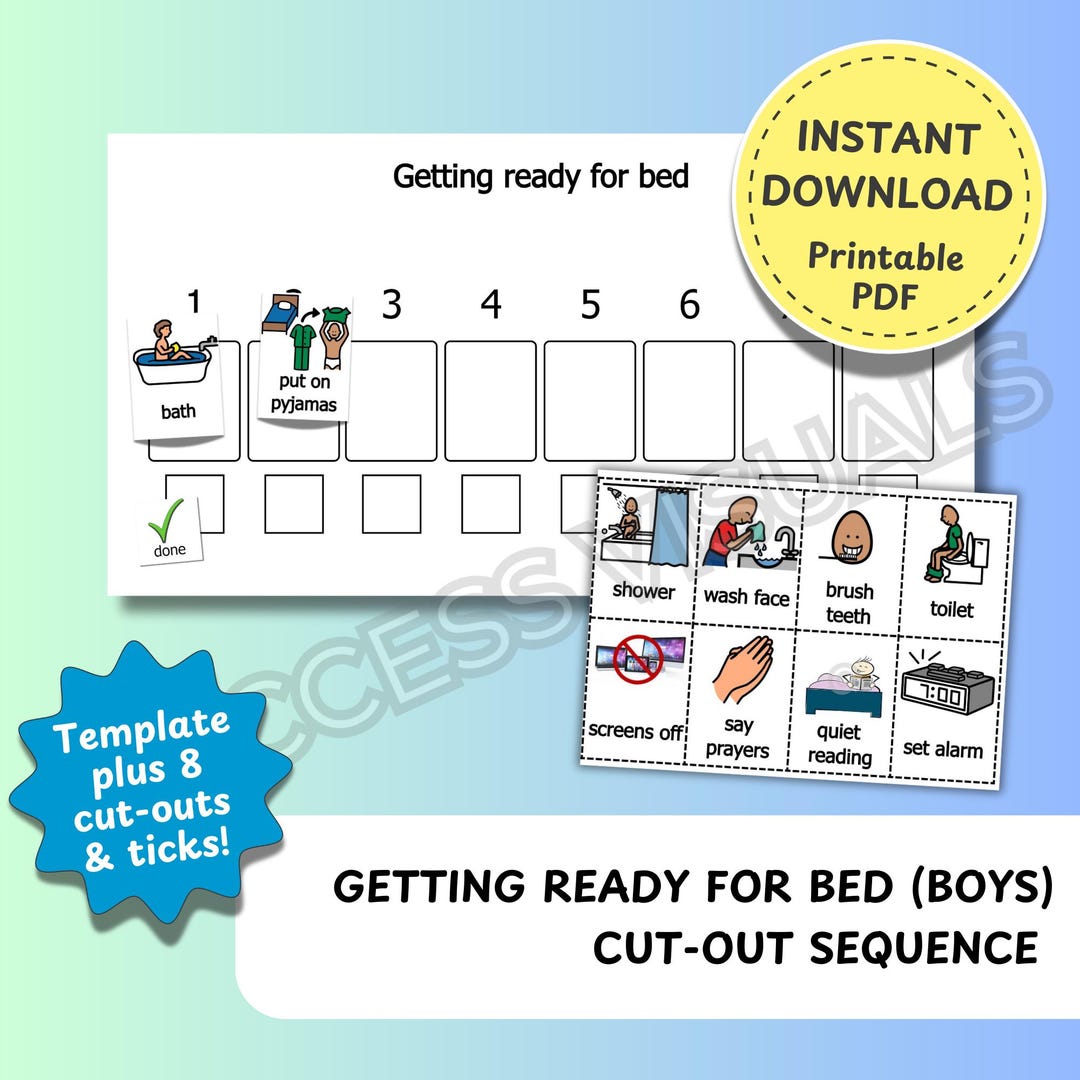 Boys Getting Ready for Bed Sequence - AAC Symbols Boardmaker Picture Communication Digital ...