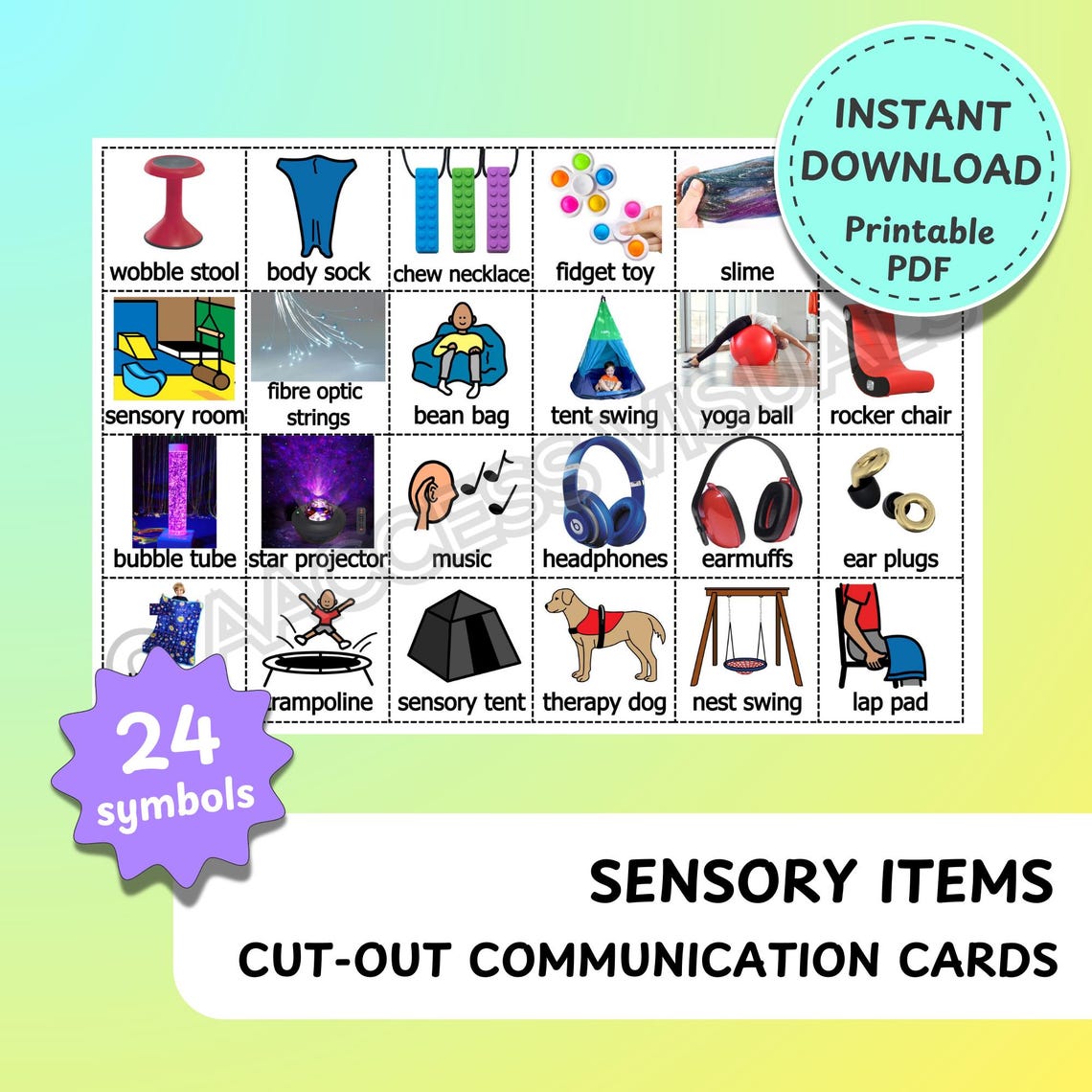 Sensory Items - 24 Cut-out PCS Symbols - AAC Boardmaker Digital ...