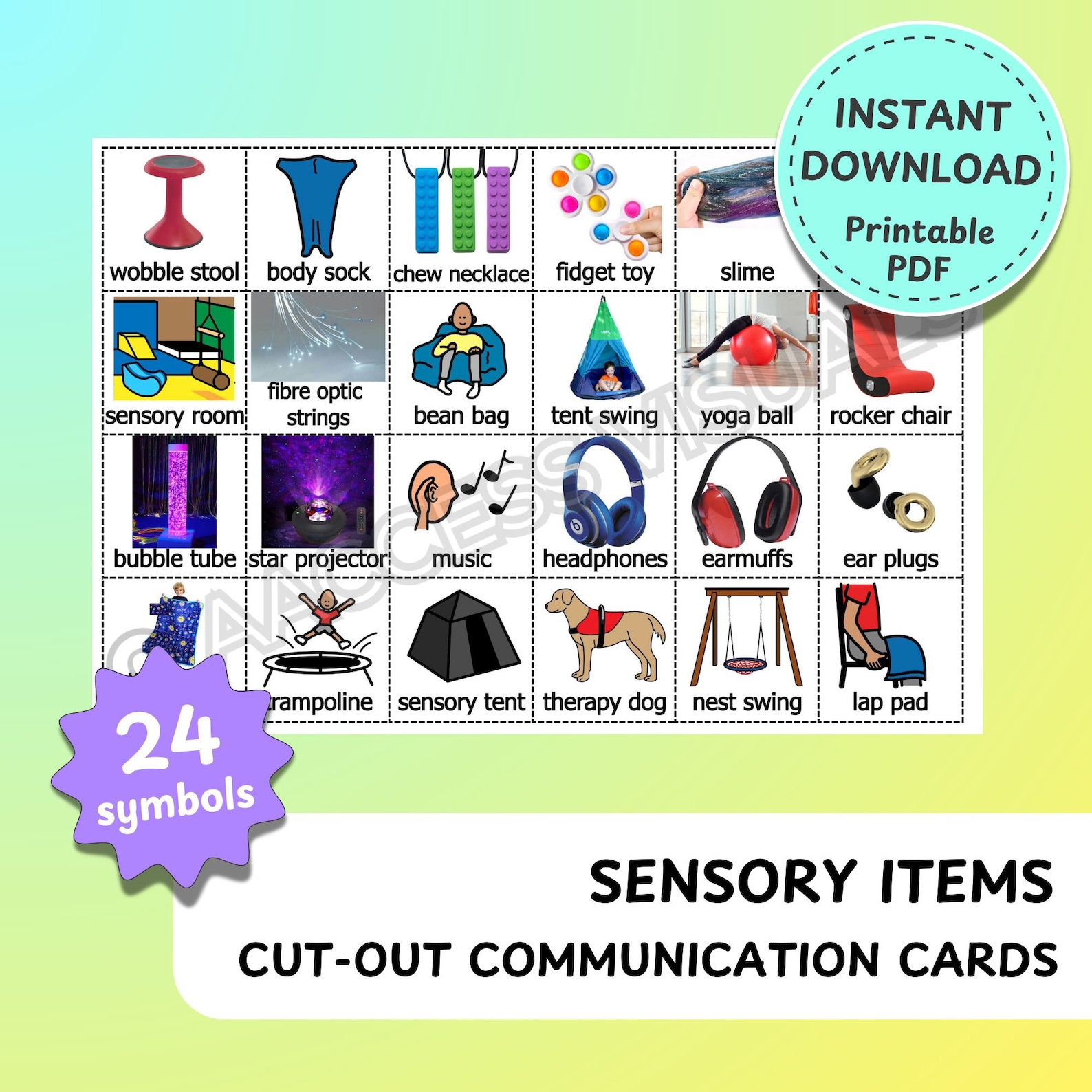 Sensory Items - 24 Cut-out PCS Symbols - AAC Boardmaker Digital ...