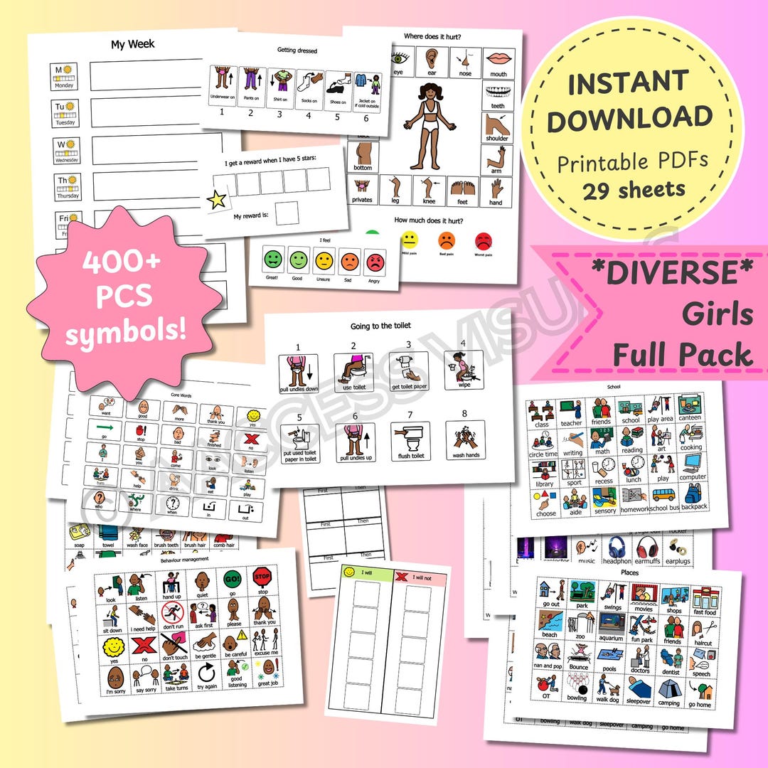 Diverse Girls Full Pack - 400+ AAC Symbols Boardmaker Picture ...