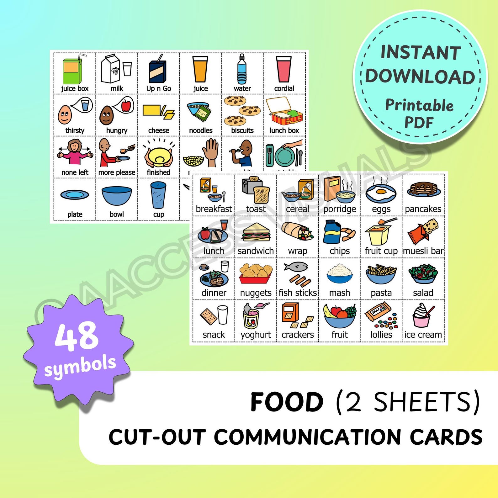 Food - 48 Cut-out PCS Symbols - AAC Boardmaker Digital Download Picture ...