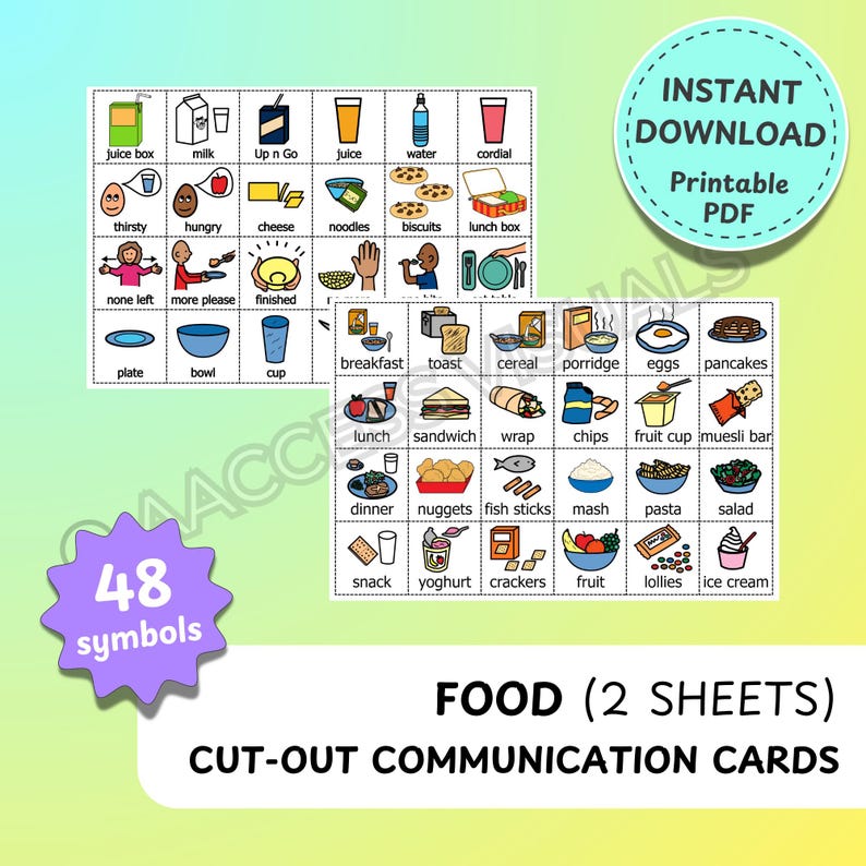Food - 48 Cut-out PCS Symbols - AAC Boardmaker Digital Download Picture ...