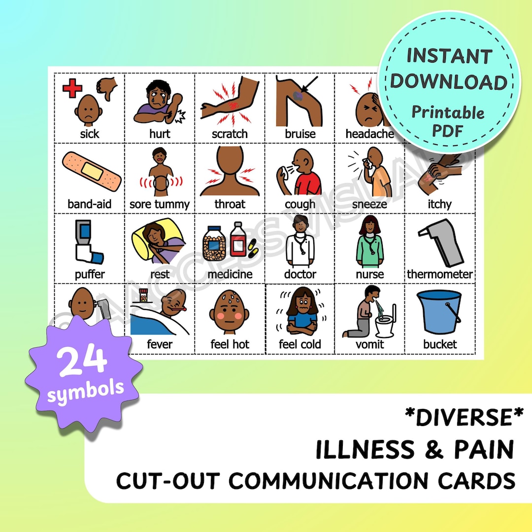 Illness & Pain (diverse) - 24 Cut-out PCS Symbols - AAC Boardmaker ...