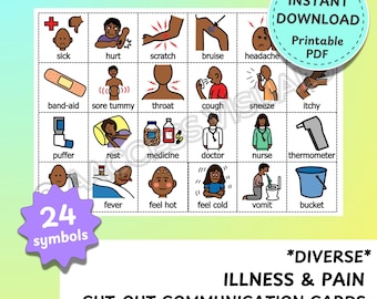 Illness & Pain - 24 Cut-out PCS Symbols AAC Boardmaker Digital Download ...